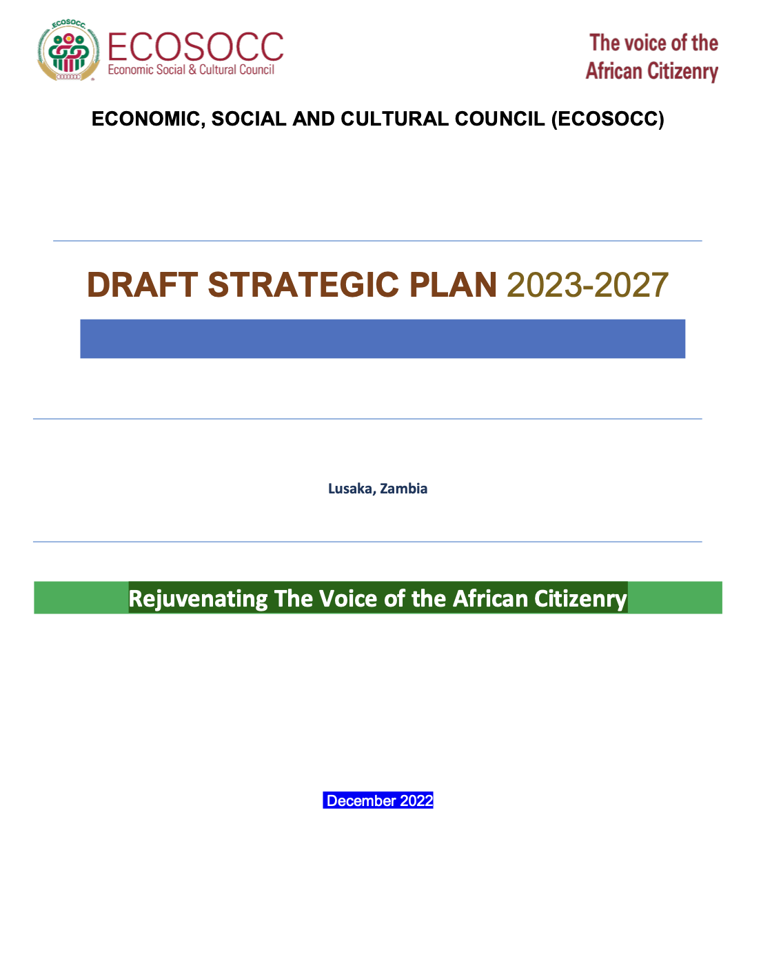 ECOSOCC's Strategic Plan 2023-2027 | African Union ECOSOCC
